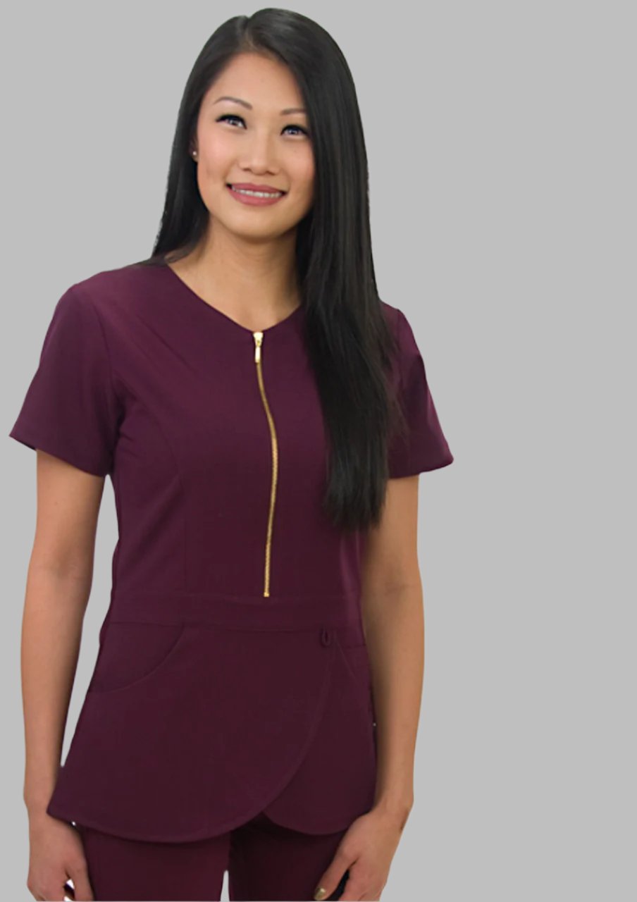 E232T Excel 4-Way Stretch Gold Zipper Scrubs Spa Top (XXS - 2XL ...